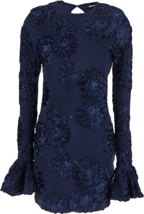 Rotate Rotate Birger Christensen, Femme, Robes, Bleu, Taille: 36 FR Dress With Mesh Inserts And Embossed Flowers