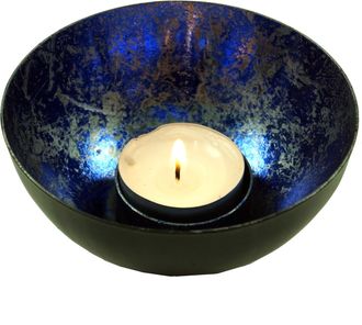 Guru Shop Metall Teelicht Windlicht Blau, 5x10x10 cm