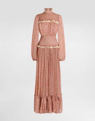 Dolce & Gabbana Small Rose-print Long Chiffon Dress - Frau Kleider Mehrfarbig 38