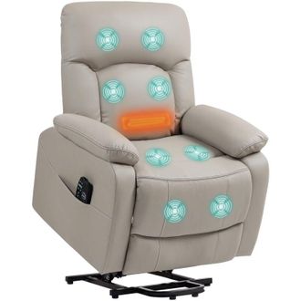 HOMCOM Fauteuil releveur &eacute;lectrique - HOMCOM - massage et chauffage, dossier inclinable - rev&ecirc;tement synth&eacute;tique - 89x94,5x103cm - gris