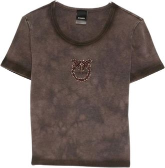 Pinko Pinko, Femme, Tops, Brun, Taille: 40 FR T-shirt &agrave; Manches Courtes Orn&eacute;