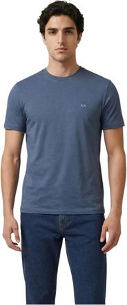 A|X Armani Exchange Homme, Tops, Bleu, Taille: S T-shirt &agrave; Manches Courtes en Coton &agrave; Col Rond