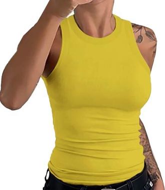 Generic T-shirt de sport pour femme - D&eacute;bardeur de fitness - Gilet de gym - Sans manches - En coton - Coupe ajust&eacute;e - Respirant - T-shirt serr&eacute; - Stretch - Sa