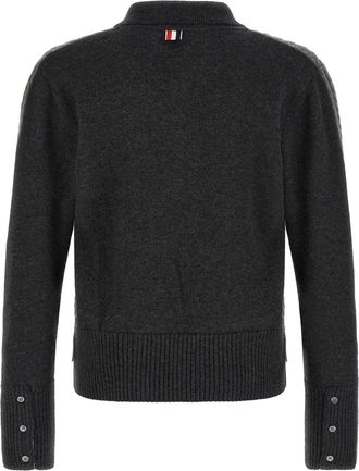 Thom Browne Braided Wool 2-in-1 Knit Polo - Dark Grey