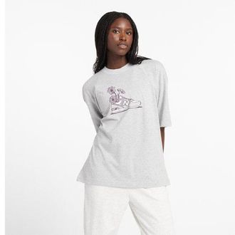 New Balance Femme Oversized Flower T-Shirt en Gris, Coton, Taille XS