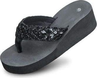 Generic Pantoufles de plage &agrave; paillettes couleur unie pour femme 2026, Noir, 38.5 EU