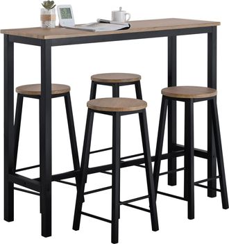 SoBuy Essgruppe Esstisch Set 5-teilig - Bartisch mit 4 St&uuml;hlen, platzsparendes K&uuml;chentisch Set f&uuml;r Esszimmer Balkon Garten Kompakt & Modern f&uuml;r kleine R&auml;ume