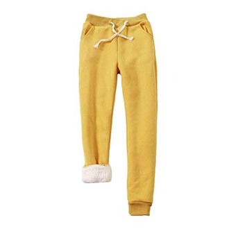 Generic Pantalon doubl&eacute; en polaire pour homme - Bas en polaire pour femme - Pantalon de surv&ecirc;tement noir pour femme - Jambe droite - Jambe large - Pantalon de