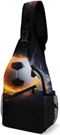 Generic Sacoche Tactique Football de football de flammes deau et de feu Polyester Sling Sac &agrave; Bandouli&egrave;re Durable Cross Body pour Cyclisme Homme Voyage
