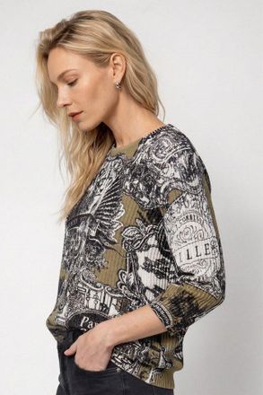 Monari Strickpullover Pullover Emblemdruck allover Regular fit mit Emblemdruck