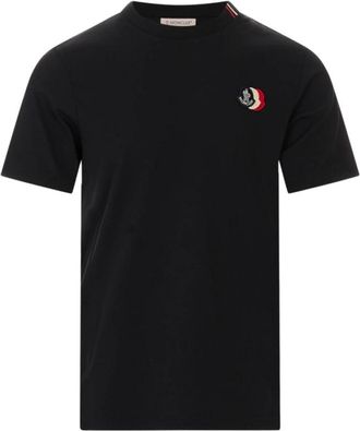 Moncler Homme, Tops, Bleu, Taille: M T-shirt &agrave; &eacute;cusson logo