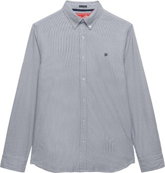 Superdry Herren Klassisches Oxford-Hemd mit Langen &Auml;rmeln Tickingstreifen Gestreif XXXL