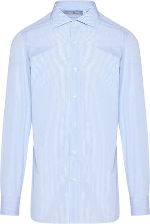 Finamore Homme, Chemises, Bleu, Taille: L Chemise ray&eacute;e en popeline de coton