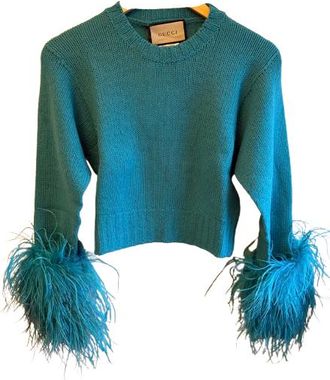 Gucci Green Feather Cuff Sweater Size XS