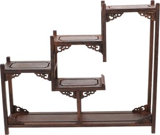 NUOBESTY Chinesischer Bonsai Ständer aus Massivholz Mehrstöckiges Antikes Ausstellungsregal für Teekannen und Dekoration Kleines Vitrinenregal für Wohn und Arb