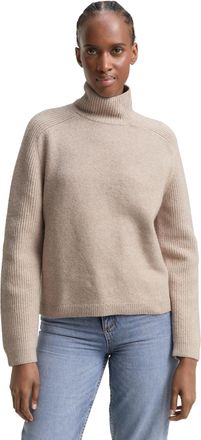 Tom Tailor Damen 1049063 Relaxed Fit Strickpullover mit Stehkragen, 38909-Cosy Beige Melange, L