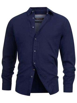 Indicode Hommes INGilman Shirt | Chemise &agrave; Carreaux avec col Kent en m&eacute;lange de Coton Navy L