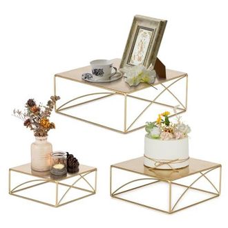 Nuptio Presentoir Gateau Support Display: Set de 3 Pr&eacute;sentoir G&acirc;teau Mariage Dore Cupcake Pied Carr&eacute; Metal Cake Wedding Stand G&acirc;teaux Noel Decoration Anniver