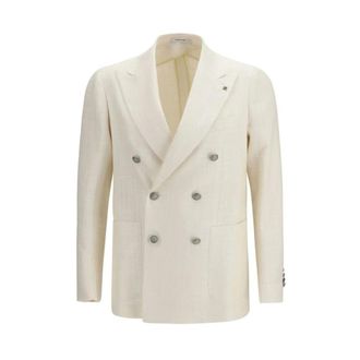 Tagliatore Homme, Vestes, Beige, Taille: 2XL Blazer crois&eacute; en lin m&eacute;lang&eacute;