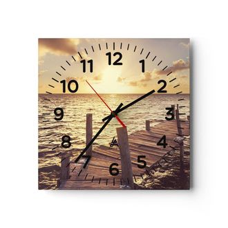 Arttor Modern Wanduhr Brücke Sonne Ozean 30x30cm Quadrat Klein Wand Uhr Glas Analog Zimmeruhren Küche Büro Wohnzimmer Glasuhr Wall Clock Dekoration Design Wa