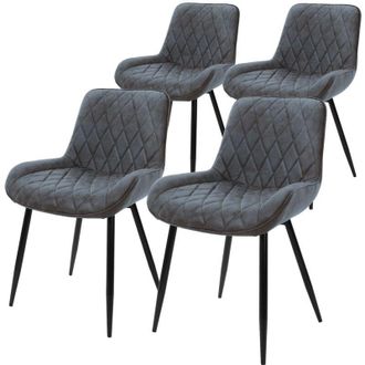 ML Design Ml-design - Lot de 4 Chaises de Salle &agrave; Manger, avec Dossier et Accoudoirs, Anthracite, Assise en Simili pu, Pieds en M&eacute;tal, Chaise Rembourr&eacute;e de