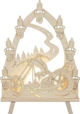 Rudolphs Schatzkiste Lichterspitze Chopper-Freund elektrisch beleuchtet inkl. einem LED-Leuchtmittel BxHxT 30x41x6cm NEU Schwibbogen Mieze Leuchterbogen Lichterbogen Fenst