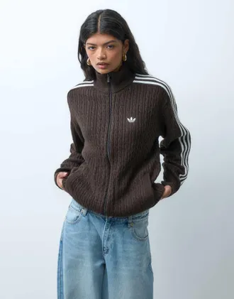 adidas Originals gestricktes Firebird-Tracktop in Braun