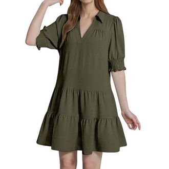 Generic Robe d&eacute;contract&eacute;e pour femme avec col &agrave; revers et manches mi-longues pliss&eacute;es et col en V pour femme, robe d&eacute;t&eacute; 2026, robe ample, robe ample pour femm
