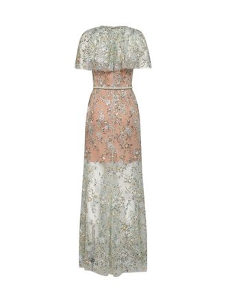 Self Portrait Womens Dress With Tulle Cape Green Polyester