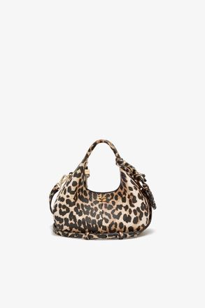 Ganni Mini sac hobo grain&eacute; l&eacute;opard Marron - Pour Femme