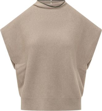 Brunello Cucinelli Gilet &agrave; col roul&eacute; - Femme - Tops - Beige - Taille: 40 FR