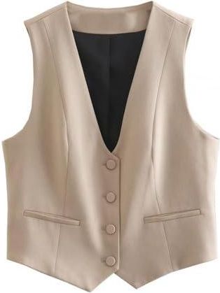 Generic Vestes pour femmes 2026 Gilet en satin couleur avec dos, kaki, A