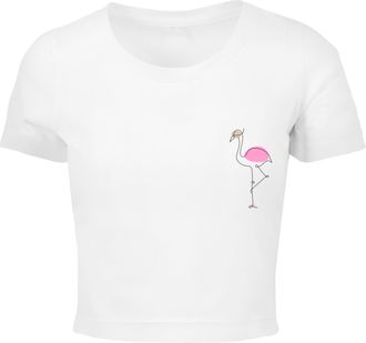 Merchcode Merchcode Damen Mp0007332-ladies Flamingo Cropped Tee T-Shirt, Weiß, S EU