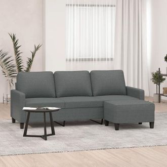 vidaXL 3-Sitzer-Sofa mit Hocker Dunkelgrau 180 cm Stoff - Vidaxl