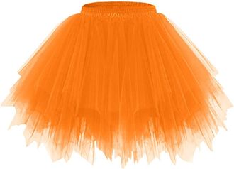 Minetom Damen Karneval Kost&uuml;m T&uuml;llrock 50Er T&uuml;t&uuml; Rock Kurz Ballett Unterrock Crinoline Petticoat Tutu Cosplay Prom Rockabilly Minirock A Orange 03 Einheitsgr&ouml;