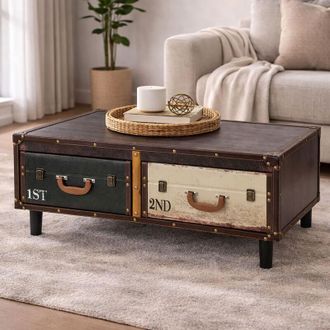 M&S Collection Table basse valise 2 tiroirs 100x38x50 cm multicolore - VAULT