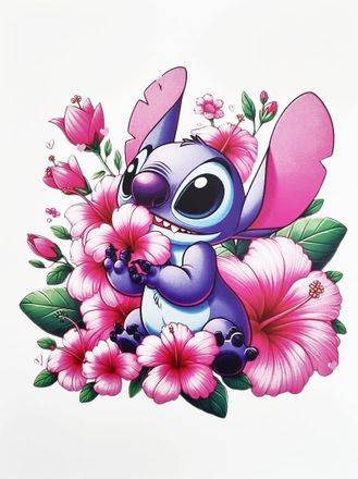 Disney Dekoratives Wandposter Serie Cartoon Stitch Blumen Druck auf beschichtetem Papier 40 x 30 cm ohne Rahmen