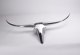 ARTRA Design GmbH Aluminium Bulle (Gr&ouml;&szlig;e: S) - Stierkopf, Texas-Geweih, Wandgeweih, Geweih Hirsch Wandfigur, Wanddekoration, Figur und Skulptur Silber, 75x5