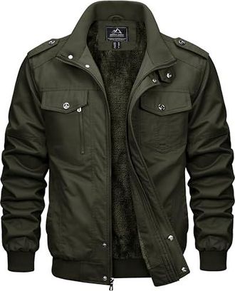 Magcomsen Veste dhiver chaude en polaire pour homme - Style cargo militaire - Coupe-vent - Avec plusieurs poches, vert militaire, XXL