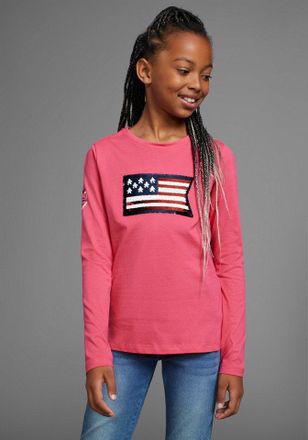 DELMAO Langarmshirt Mit Wendepailletten, Pailletten in 2 Farben zu tragen