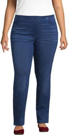 Lands End Mid Waist Straight Knit Jeans, Damen, Gr&ouml;&szlig;e:48-50 plus, Blau, Baumwoll-Mischung/Polyester-Mischung, by Lands End