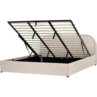 Beliani Lit Ottoman avec Rangement Moderne en Tissu 180 x 200 cm Rembourr&eacute; Beige Quillien