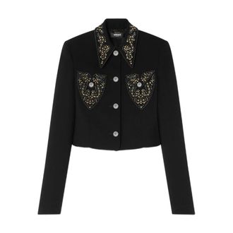 Versace Studded Wool Crop Jacket - - Jackets - Damen - Schwarzk - S