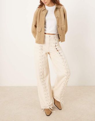 Jack & Jones Tokyo - Jean avec d&eacute;tail lac&eacute; - Cr&egrave;me-Blanc