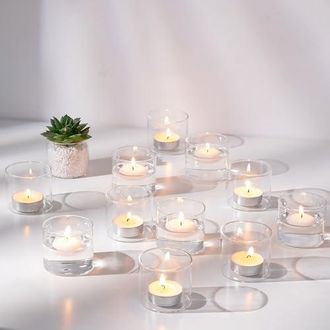 Nuptio Photophore Verre Bougeoir Porte: 12 Pi&egrave;ces Bougeoir Chauffe Plat Contenant pour Bougie Transparent Flottante Centre de Table Deco Noel Mariage 5.7cm L