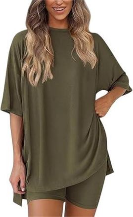 Generic Ensemble de 2 leggings d&eacute;contract&eacute;s doux et confortables &agrave; manches courtes pour femme, Vert, 3XL