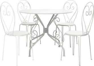 Vente-Unique Salle &agrave; manger de jardin en m&eacute;tal fa&ccedil;on fer forg&eacute; : une table D.120cm et 4 chaises empilables - Blanc - GUERMANTES de MYLIA