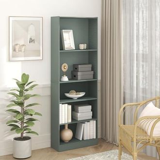Furinno Jaya Bücherregal, 5-stöckiges Bücherregal, Regal mit verstellbaren Regalen, 24,1(T) x 62,2(B) x 180,8(H) cm, für Home Office, Wohnzimmer, Salbeigrün