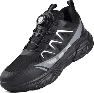 JACKSHIBO Baskets de s&eacute;curit&eacute; l&eacute;g&egrave;res et r&eacute;sistantes &agrave; la perforation avec embout en acier pour homme et femme, Noir, 47 1/3 EU