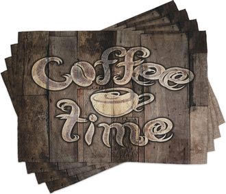 Abakuhaus Modern Platzmatten, Rutschfester Waschbarer Tischdeco für Esszimmer und Küche, Coffe Time es ist Zeit EIN Kaffee zu Trinken Arabica auf Nussbaum Hinte